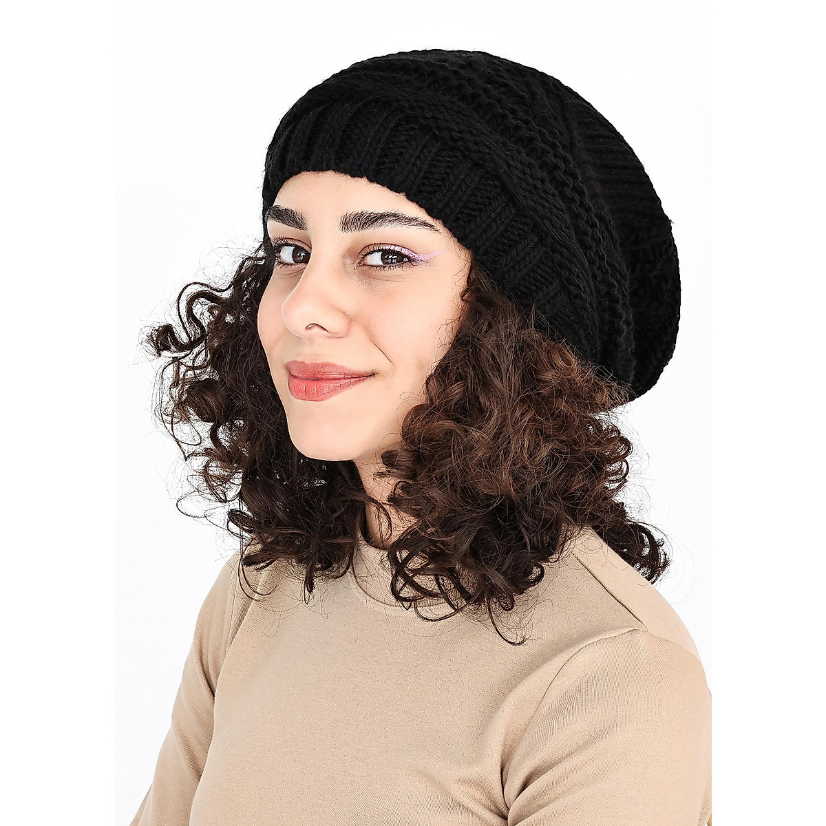 Lilax Knit Slouchy Oversized Soft Warm Winter Beanie Hat Black