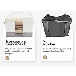 LoforHoney Home Large Storage Bins with Lids, Collapsible Storage Bins with Clear Windows, Blanket Storage Baskets with Zip Lids, Closet Storage Bins for Clothes, Beige & Gray, 2-Pack, 17.7x13.8x9.8