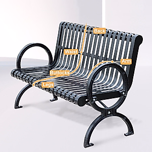 SBCWH 59" Outdoor Garden Patio Bench, Iron Metal Steel Frame Park Bench, Heavy-Duty Outside Benches with Backrest and Armrest for Lawn, Porch, Backyard, Balcony, Weatherproof Anti-Rust (Color : Black