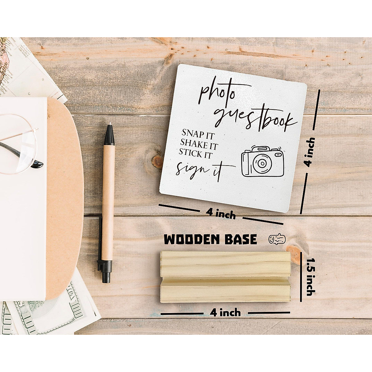 ANIANG Wedding Guest Book Desk Decor, Photo Guest Book Sign Wood Plaque, Wedding Guest Book Sign, Wedding Guest Book Sign Wooden Plaque with Wood Stand for Wedding Reception Table Decor