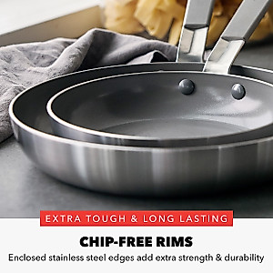 GreenPan x Bobby Flay Stainless Steel 8” & 10” Frying Pan Skillet Set, Professional Grade Tri Ply, PFAS-Free Ceramic Nonstick, Induction Suitable, Dishwasher & Oven Safe, Stay Cool Handle