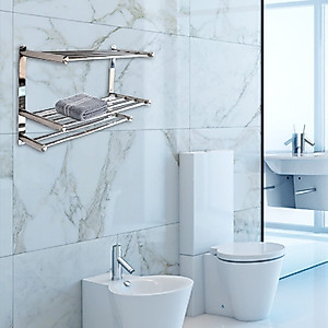 3-Tier Bath Towel Bar,24Inch Multilayer Towel Rack Stainless Steel Wall Mounting Shelf Bathroom Shelf with Towel Bars for Kitchen Bathroom