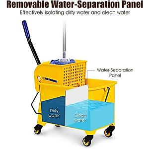 Byroce Commercial Mop Bucket on Wheels, Portable Mop Bucket with Side Press Wringer & Handle, Ideal for Household, Industrial Floor Cleaning, 21 Quar