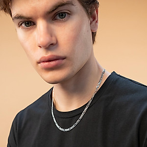 QUADRI - Certified Made in Italy 925 Sterling Silver 5mm Figaro Link Chain Necklace 20 Inchs