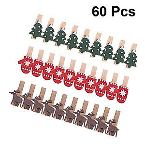 TOPBATHY 60pcs Christmas Wood Clips Xmas Tree Wooden Clip Hanging Photos Clothespins for Xmas Holiday Party Supplies Favors Goodie Bag Fillers