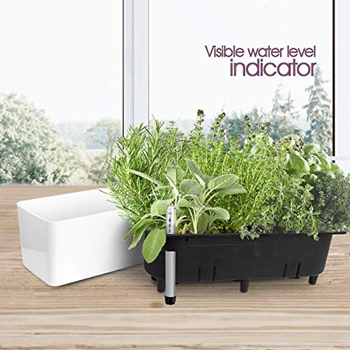 GrowLED Self Watering Planter Pots Window Box Indoor Home Garden Modern Decorative Planter Pot for All Indoor Plants, White(15.8"x5.2"x5.2")