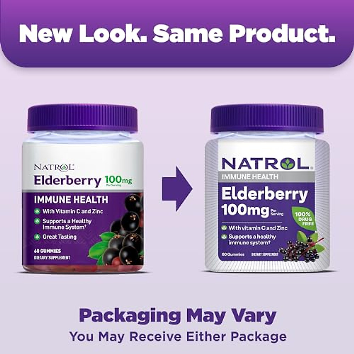 Natrol Elderberry 100mg Gummies for Immune Health Support, 60 Berry-Flavored Gummies, 30 Day Supply