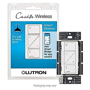 Lutron Caseta Smart Home Dimmer Switch, Works with Alexa, Apple HomeKit, and The Google Assistant | for LED Light Bulbs, Incandescent Bulbs and Halogen Bulbs | PD-6WCL-WH | White - New