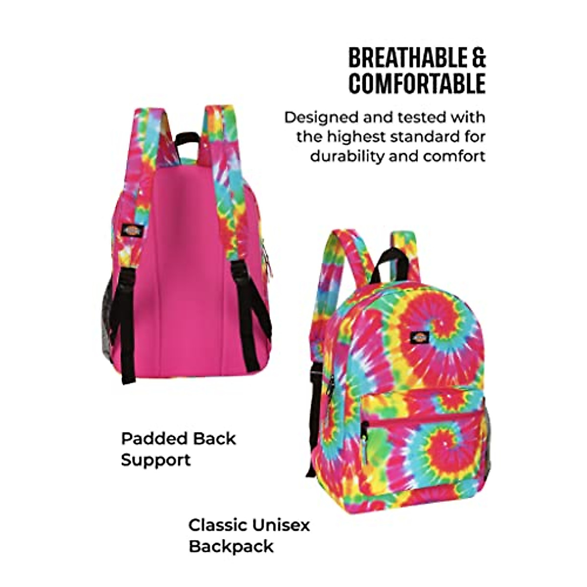 Dickies Freshman Backpack Classic Logo Water Resistant Casual Daypack for Travel Fits 15.6 Inch Notebook (Pink Tie Dye)