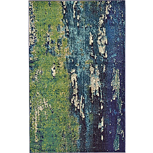 Unique Loom Estrella Collection Distressed, Landscape, Abstract, Modern, Earth Tones Area Rug (5' 0 x 8' 0 Rectangular, Navy Blue/Green)