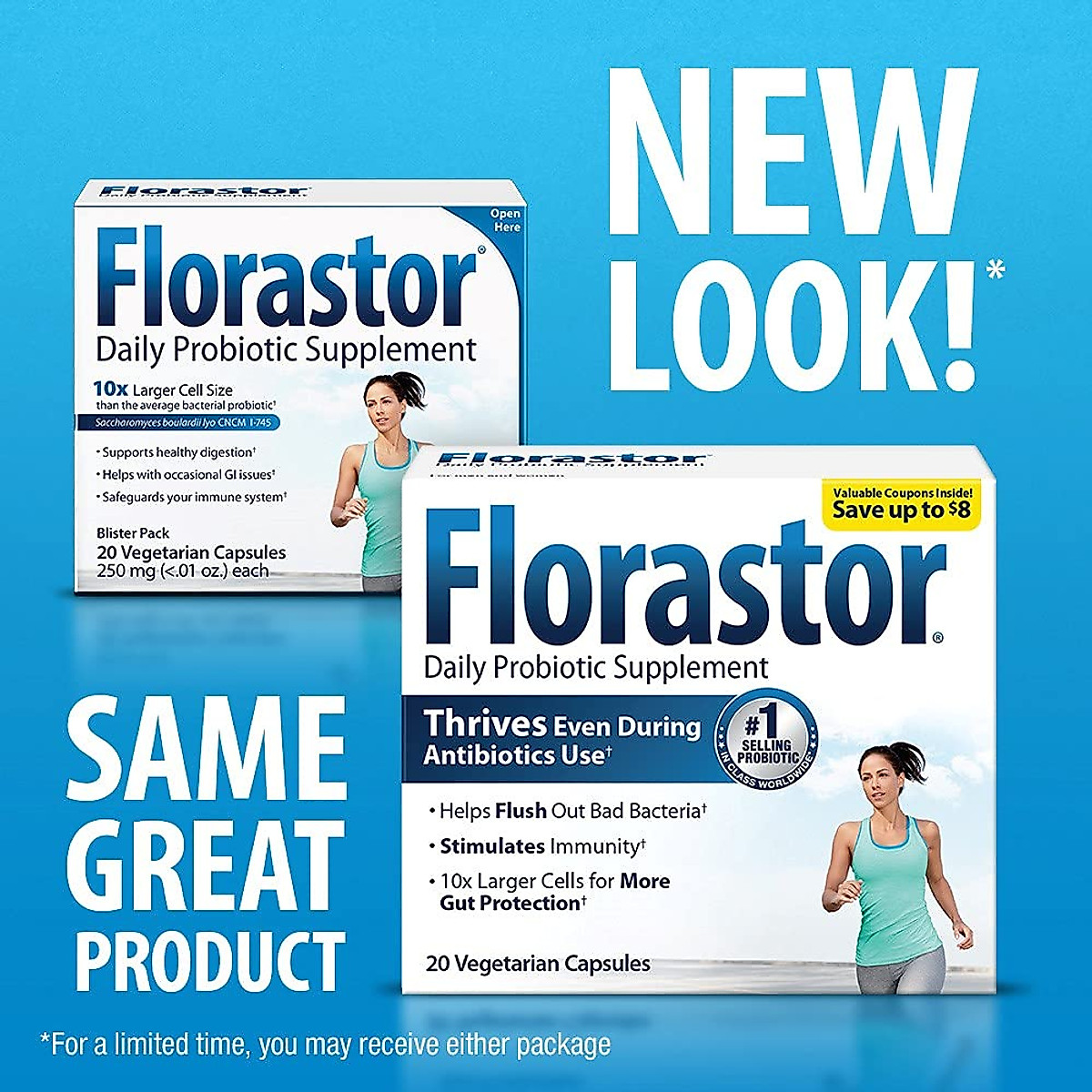 Florastor Probiotics for Digestive & Immune Health, 20 Capsules, Probiotics for Women & Men, Dual action helps flush out bad bacteria & boosts the good with our unique strain Saccharomyces boulardii