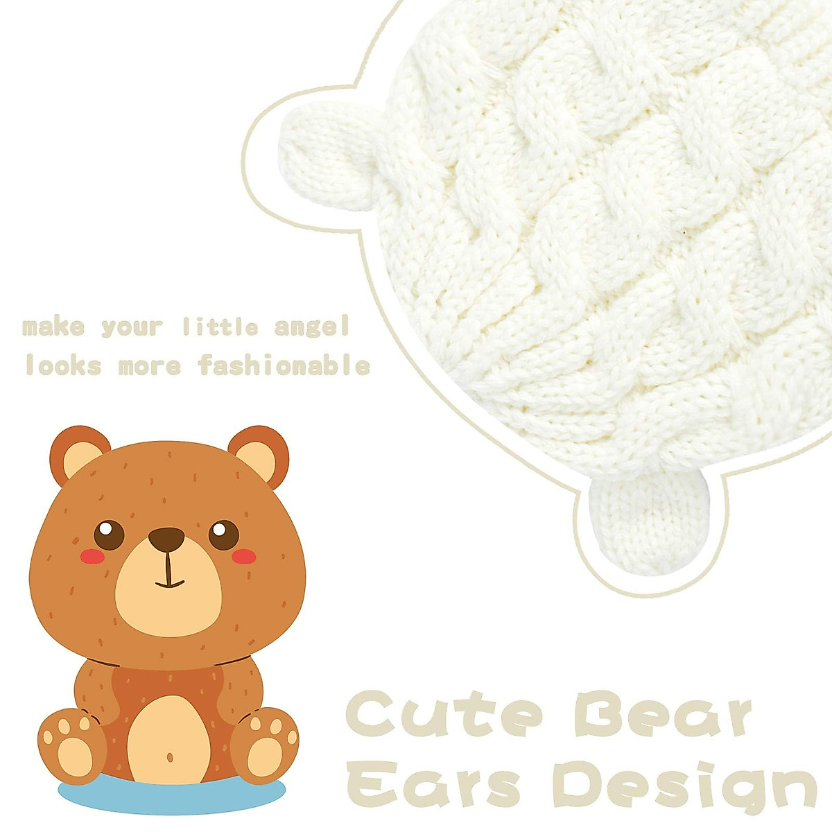 Unisex Baby Toddler Hat and Mitten Set Winter Knitted Thick Warm Beanie Cap Gloves for Infant Boys Girls (White, M (3-6 Months))