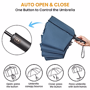 Prospo 62 Inch Large Travel Umbrellas for Rain Windproof, 10 Ribs Compact Reverse Folding Golf Umbrella, Double Canopy Automatic Open Close