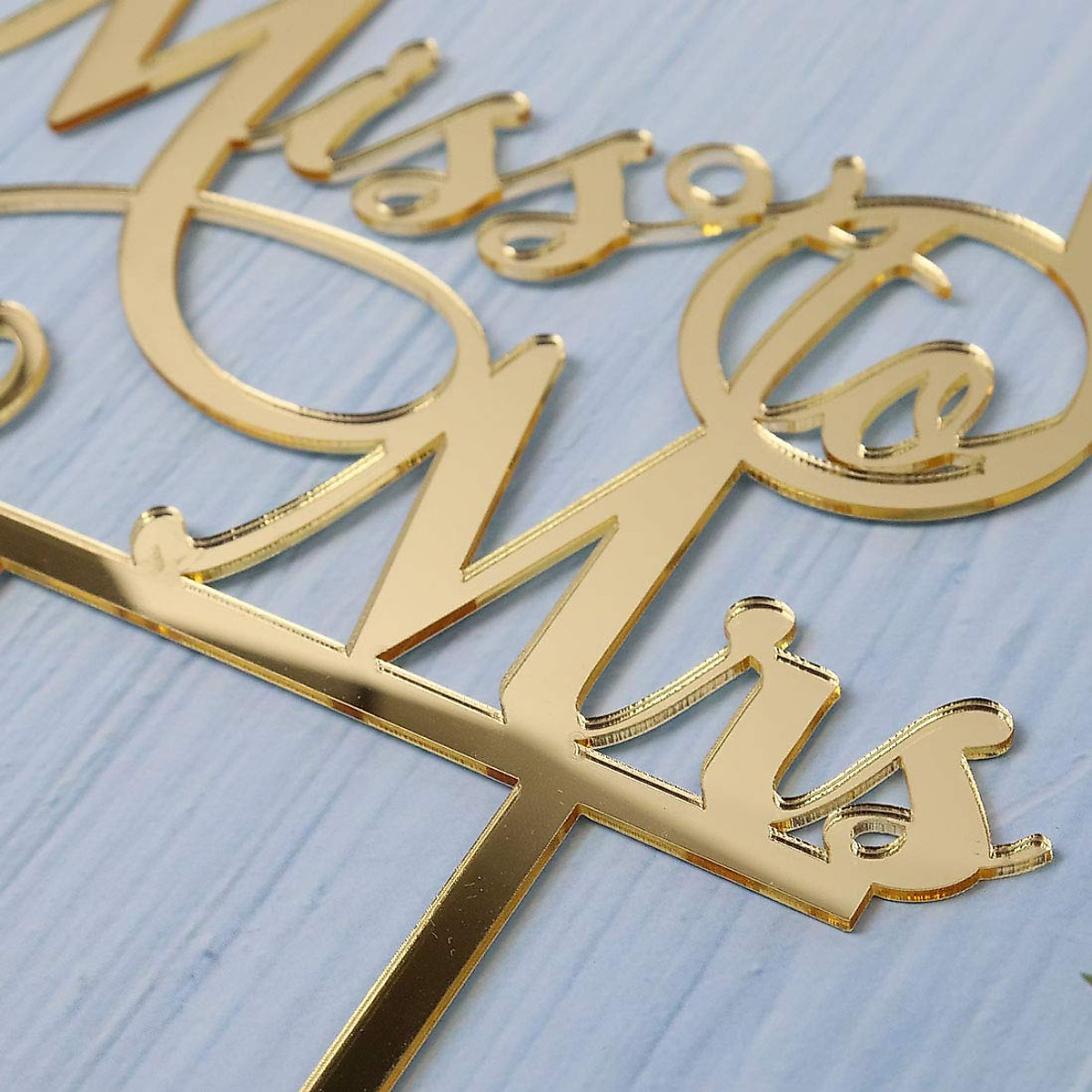 Miss To Mrs Cake Topper - Bridal Shower, Mr and Mrs Wedding/Engagement/Marriage Party Decoration, Mirror Gold Acrylic