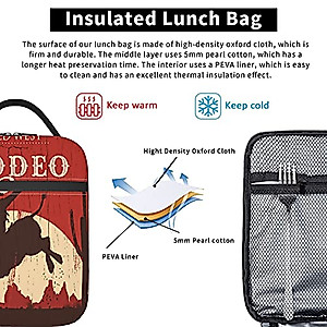 MSUGU Insulated Lunch Bag Reusable Tote Bag lunch box for men Rodeo Cowboy Riding Bull Wooden Old Sign Western Style Wilderness At Sunset Image Theme women cooler bag