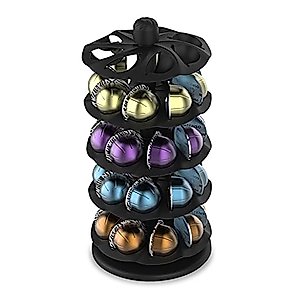 EVERIE Rotary Coffee Pod Capsules Carousel Holder Organizer Compatible with 40 Nespresso Vertuoline Capsules (Black)