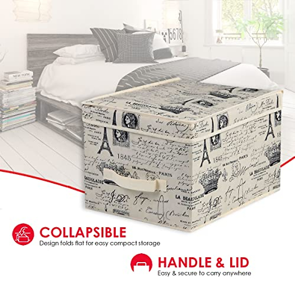 Home Basics Paris Collection Non-Woven Large Storage and Organization Box, Natural, (Jumbo Box)