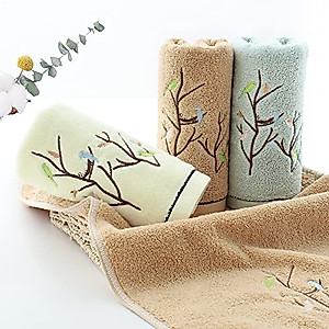 Pidada Hand Towels Set of 2 Embroidered Bird Tree Pattern 100% Cotton Absorbent Soft Decorative Towel for Bathroom 13.8 x 29.5 Inch (Aqua Green)