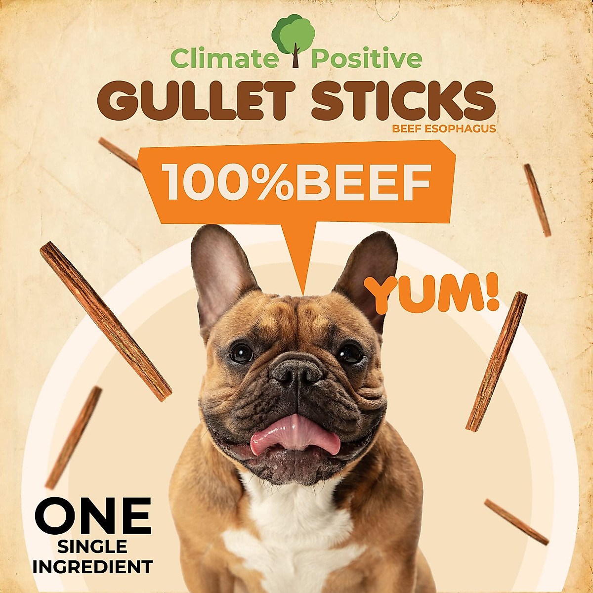 Gullet Sticks 100% Natural Beef Esophagus Dog Chews, 6” Premium Dog Treats for Training Puppies & Adults, Zero Filler or Preservatives, 24 Count