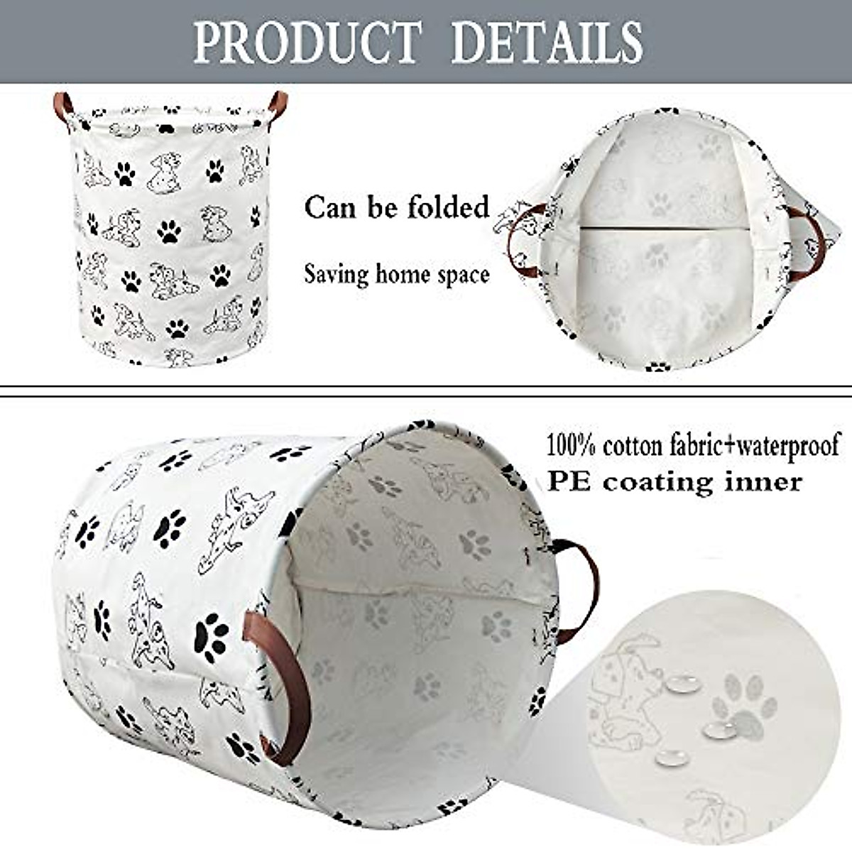 BOOHIT Storage Baskets,Canvas Fabric Laundry Hamper-Collapsible Storage Bin with Handles,Toy Organizer Bin for Kid's Room,Office,Nursery Hamper, Home Decor (Puppies)