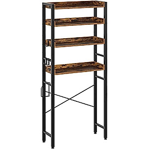Rolanstar Over The Toilet Storage Rack, 4-Tier Bathroom Space Saver with Adjustable Shelves, Bathroom Organizer for Bathroom Washroom, Rustic Brown