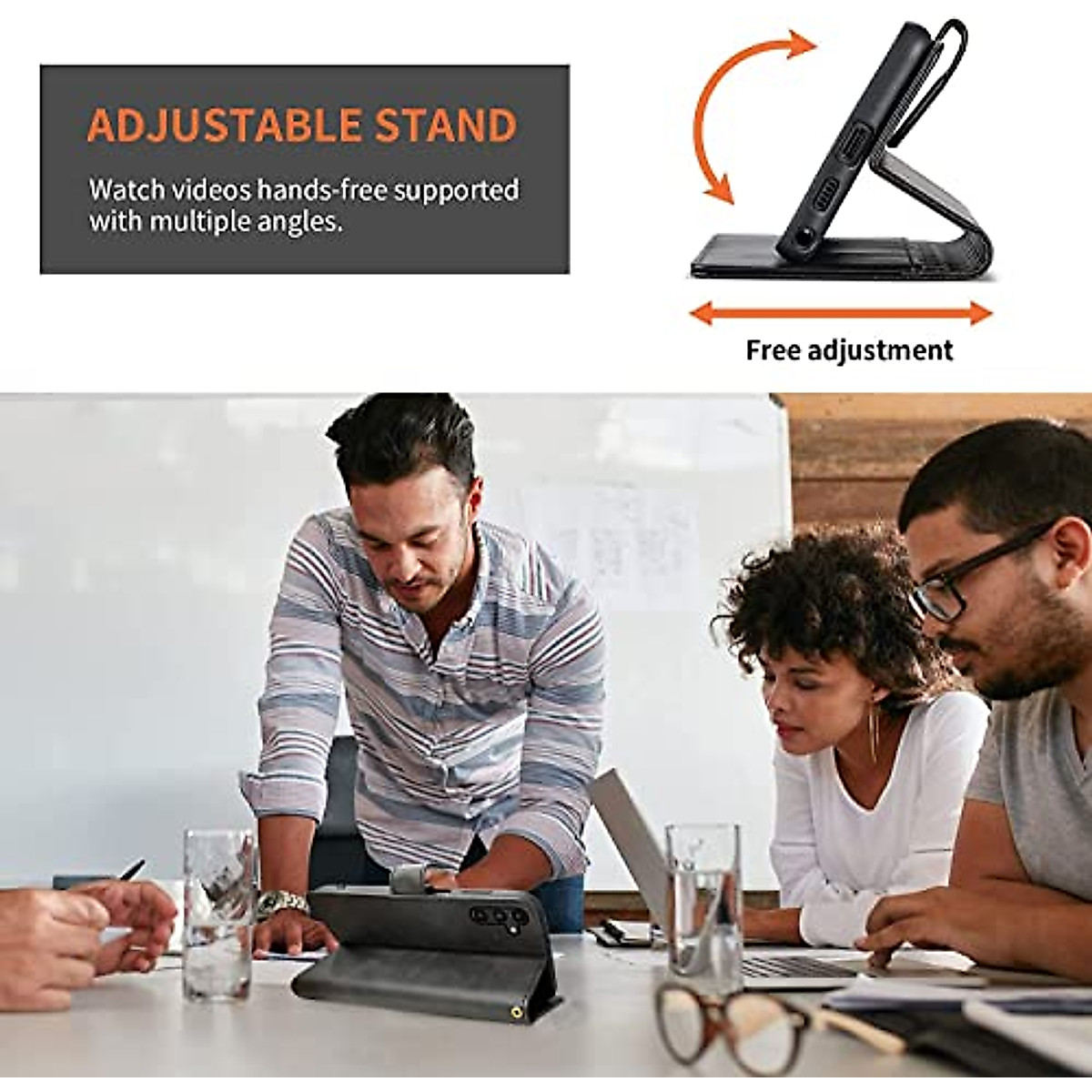 for Samsung Galaxy A14 5G Case and Tempered Glass Screen Protector, PU Leather Flip Cover Wallet Phone Case Protector [Full Protection] [Card Slots] [Kickstand] for Samsung Galaxy A14 4G, Black