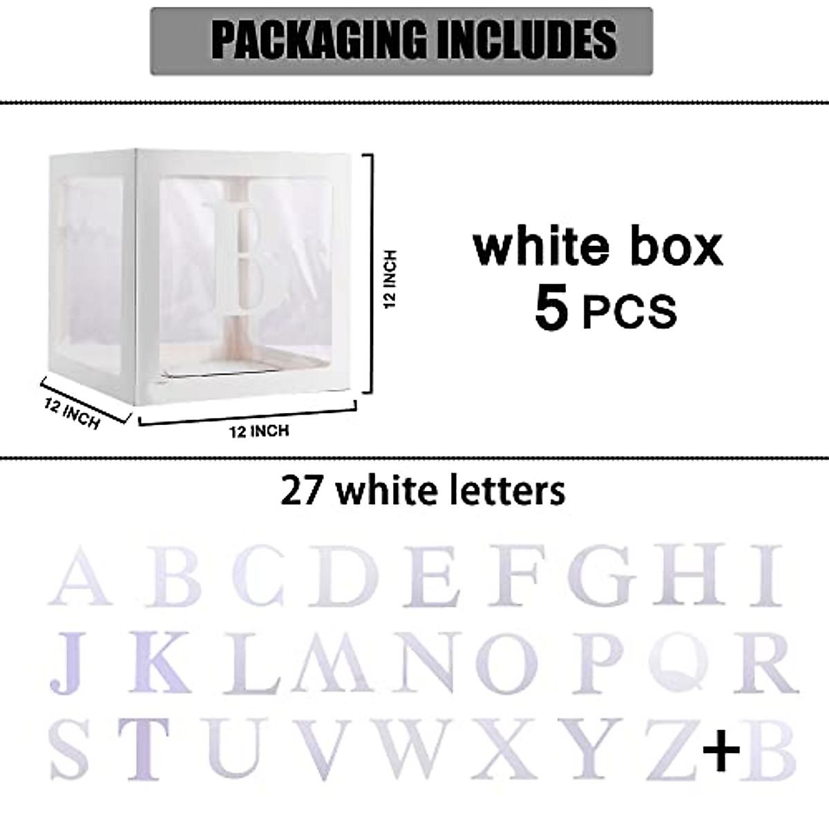 White Transparent Balloon Boxes With 27 Letters,Clear Block Boxes Backdrop ,for Birthday Bridal Baby Shower Gender Reveal Grad Party Decoration Balloon Box-Reusable Favors In Giftbox