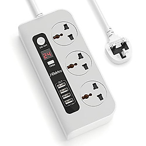 J Elektro Universal Power Strip with Surge Protector, 4 USB Charging Ports and 3 Universal Outlets Extension Cord with 24 Hour Timer, 1.4M/4.6FT Extension Lead with Timer Socket for Home Office