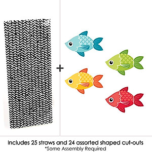 Big Dot of Happiness Let’s Go Fishing - Paper Straw Decor - Fish Themed Birthday Party or Baby Shower Striped Decorative Straws - Set of 24