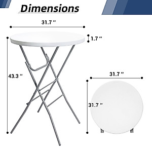 Byliable 32in Cocktail Folding High Top Table Bar Height Plastic Round Folding Table Indoor Outdoor with Removable Legs for Parties, Patio, Dining Room, Wedding