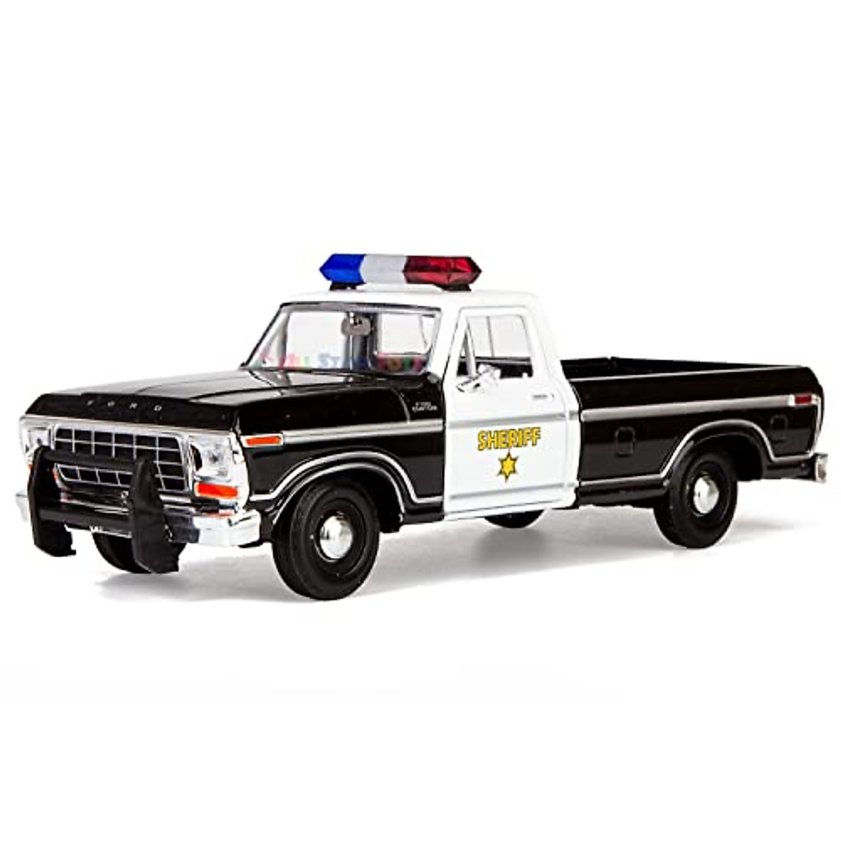 Motormax All Star Toys Exclusive 1979 Ford F-150 Sheriff Pickup Classic F150 Police Pick Up Truck 1:24 Diecast Collectible Model Car Black 76986 (Sheriff)