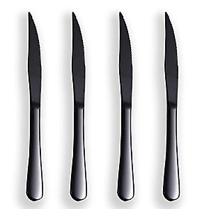 Black Steak Knife Set, Kyrtaon Black Serrated Knife, Titanium Black Plating Stainless Steel Sharp Knives Set, Dinner Knifes Set of 4, Dishwasher Safe Sturdy And Easy To Clean