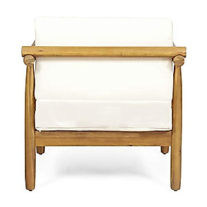 Christopher Knight Home Abigail Outdoor Acacia Wood Club Chair (Set of 2), Teak Finish, Cream