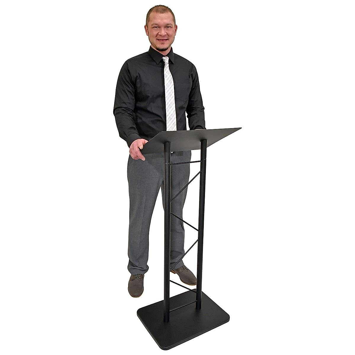 Kingdom KML7B Large Portable Lectern, Stand Up Church Pulpit, Slanted Lectern, Conference Podium for Speakers, Speeches and Other Occasions- Truss Lectern, Black Powder Coat Finish, Metal