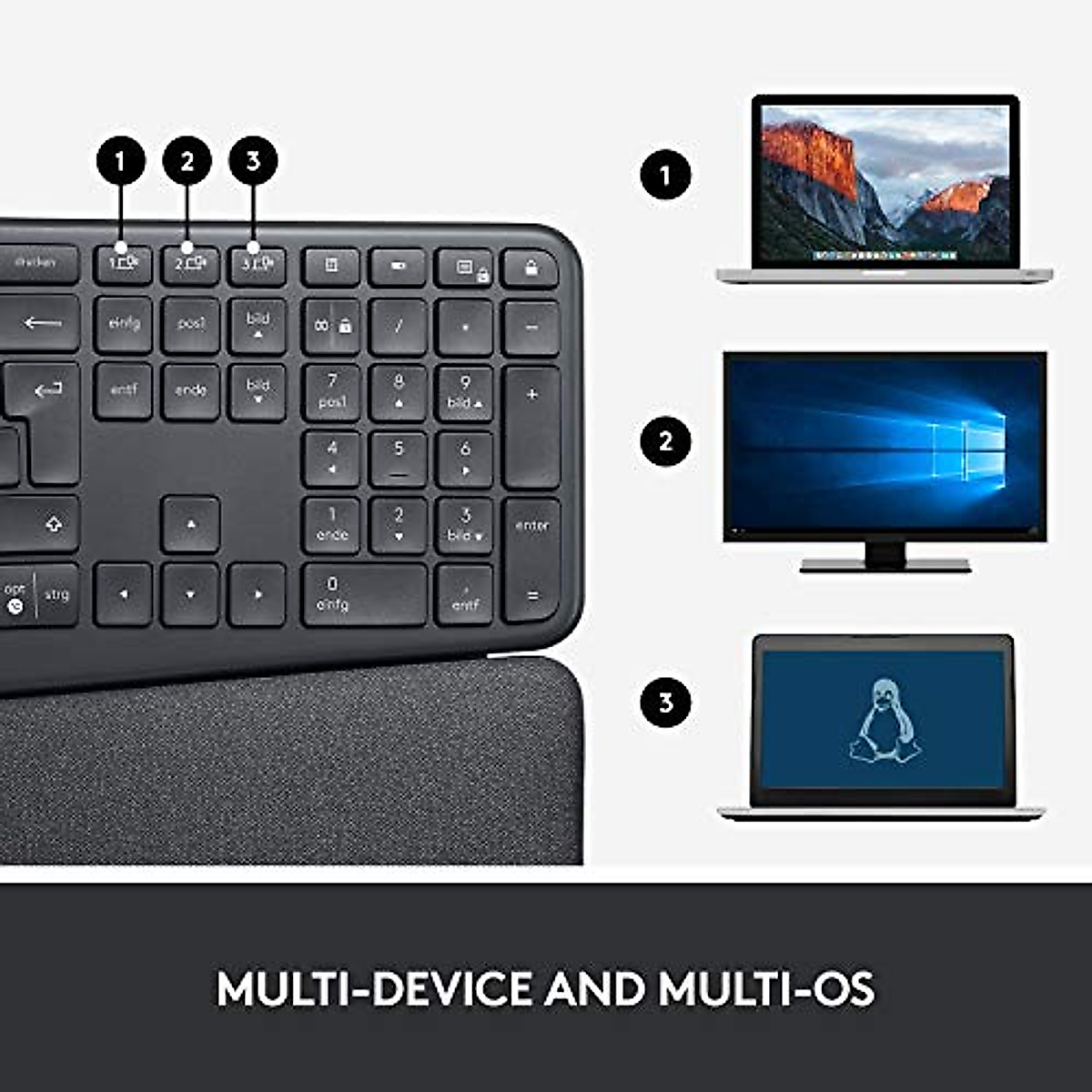 Logitech Ergo K860 Split Wireless Keyboard for Business - Ergonomic Design, Secured Logi Bolt Technology, Bluetooth, Globally Certified, Windows/Mac/Chrome/Linux - Graphite
