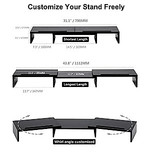 FITUEYES Dual Monitor Stand – 3 Shelf Computer Monitor Riser, Wood Desktop Stand with Adjustable Length and Angle, Desk Accessories, Office Supplies Light Black,DT111101WB