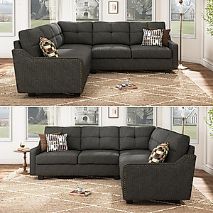 HONBAY Convertible Sectional Sofa L Shaped Couch for Small Apartment Reversible Sectional Couches for Living Room,Dark Grey