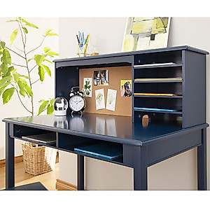 Guidecraft Kids Media Desk and Chair Set - Navy: Student's Workstation with Storage, Wooden Writing Table with Hutch and Shelves for Kids Bedroom, Boys Study Desk Set