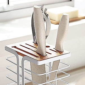 Cedilis Kitchen Knife Block with a Drip Tray, Solid Framed Knife Holder Storage Organizer for Kitchen Counter, 8 Slot