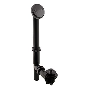 Westbrass 597144-62 14" Poly Tubular Bath Waste & Overflow Assembly with 2-Hole Faceplate and Pull to Open Drain Plug, 1-Pack, Matte Black