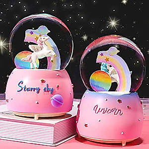 VECU Unicorn Snow Globe for Kids, 100 MM Snow Globe With Musics, Perfect Unicorn Music Box for Girls, Granddaughters Babies Birthday