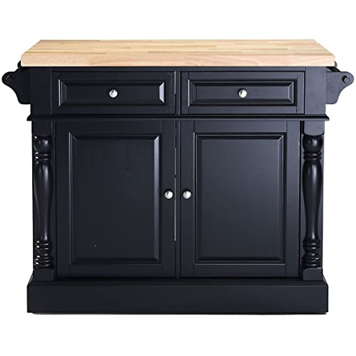 Crosley Furniture Oxford Natural Wood Top Kitchen Island, Black