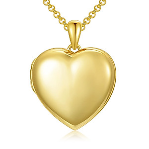SOULMEET 18k Gold Plated Silver Minimalist Style Blank Heart Locket Necklace That Holds Pictures Photos Locket Necklace (Locket only)