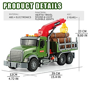 ANJARU Log Truck Kids Toys Timber Transport Truck 15" Logging Truck Toddler Toy with Lights & Sounds -Construction Truck Birthday Gifts Boys Toys Aged 3+