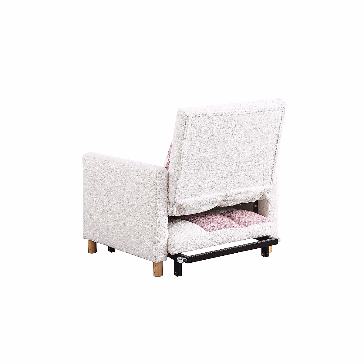 Lakifun 3-in-1 Single Convertible Chair Bed,Single Sleeper Sofa Chair Bed with Pillowand Pocket, Multi-Functional Sleeper Chair Livingroom Chair with Teddy Fabric (White&Pink)