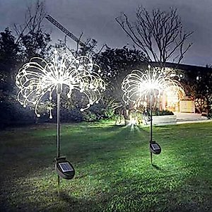 Solar Garden Decor Firework Lights - 1PC Led Solar DIY Flowers Fireworks Arrangement Lamp with 2 Lighting Modes for Outdoor Wedding Garden Walkway Patio Backyard Party Decor
