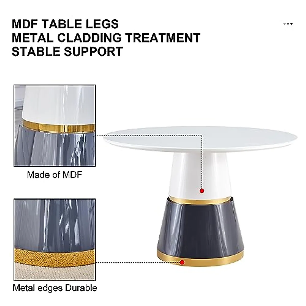 HomVent Faux Marble Pedestal Base Dining Table, 63” Contemporary Style Rectangle Kitchen Table Dining Room Table with Silver Wood U-Base for Dining Room, Living Room (Gray) (47.24” White)