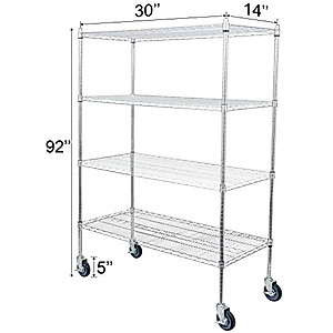 Regal Altair 14" Deep x 30" Wide x 92" High 4 Tier Chrome Wire Shelving Kit with 5" Wheels | NSF Commercial Storage Rack Unit