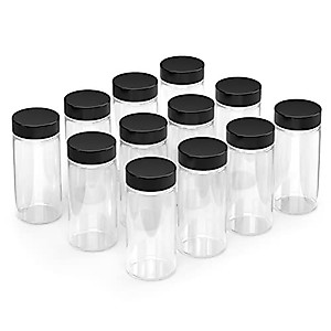 Tafts ROUND Glass Spice Jars & Bottles l 33% Thicker - 12 Pcs Glass Spice - 3 oz or 4oz Empty Glass Spice Seasoning Containers l Shaker Lids and Airtight Caps l Aluminum Finish (Round, Black)