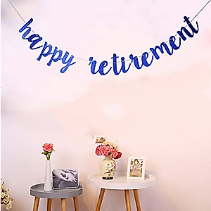 StarsGarden Happy Retirement Banner, I'm Retired, Goodbye Tension Hello Pension, Goodluck We Will Miss You Retirement Party Hanging Paper flag(Blue)